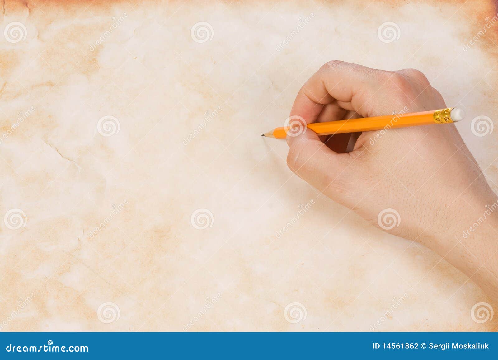Male hand at paper stock photo. Image of wall, pencil - 14561862