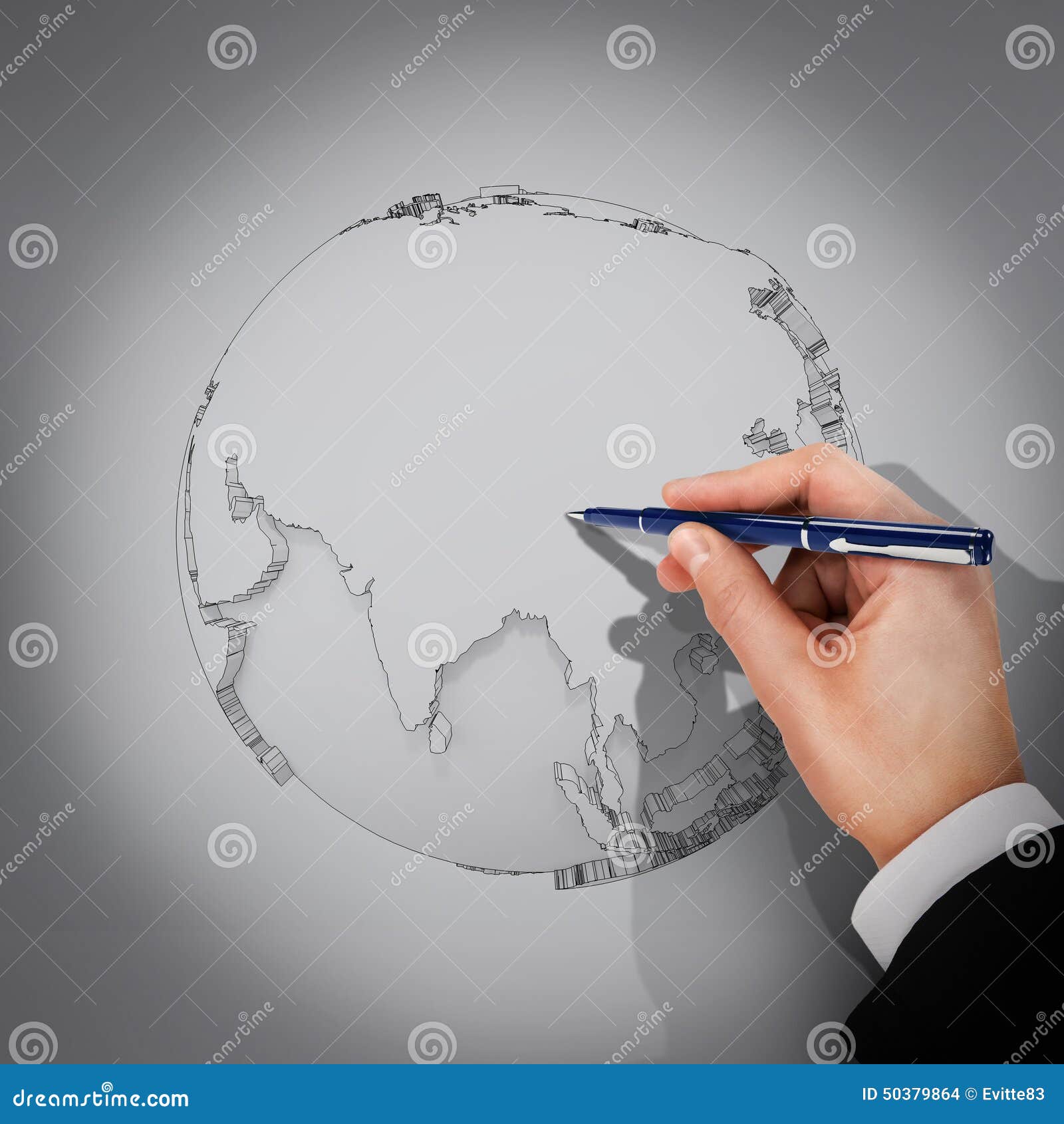 Male Hand with Pen Blueprint . Planet Stock Illustration - Illustration ...