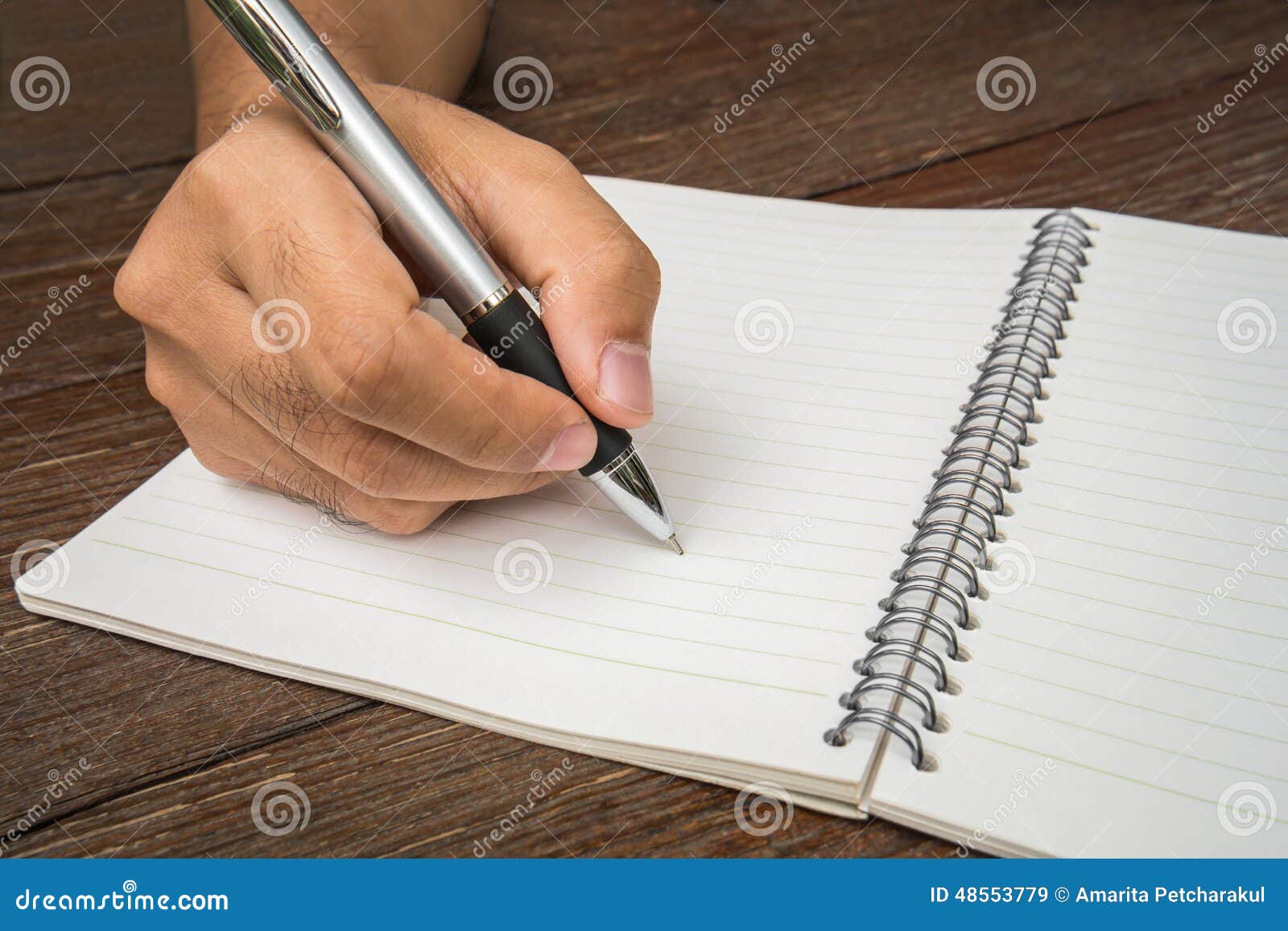 Male Hand with Pen Writing on Notebook Stock Image - Image of page ...