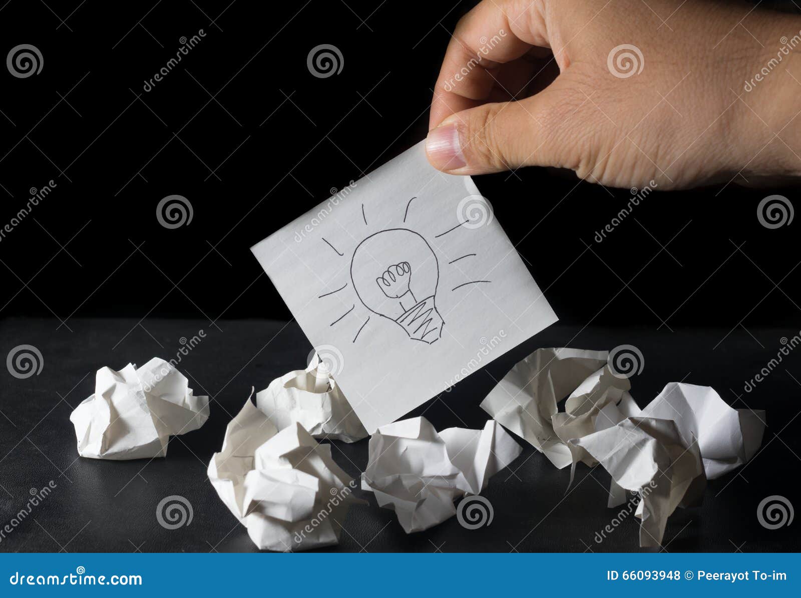 Male hand pick idea paper. stock photo. Image of lamp - 66093948
