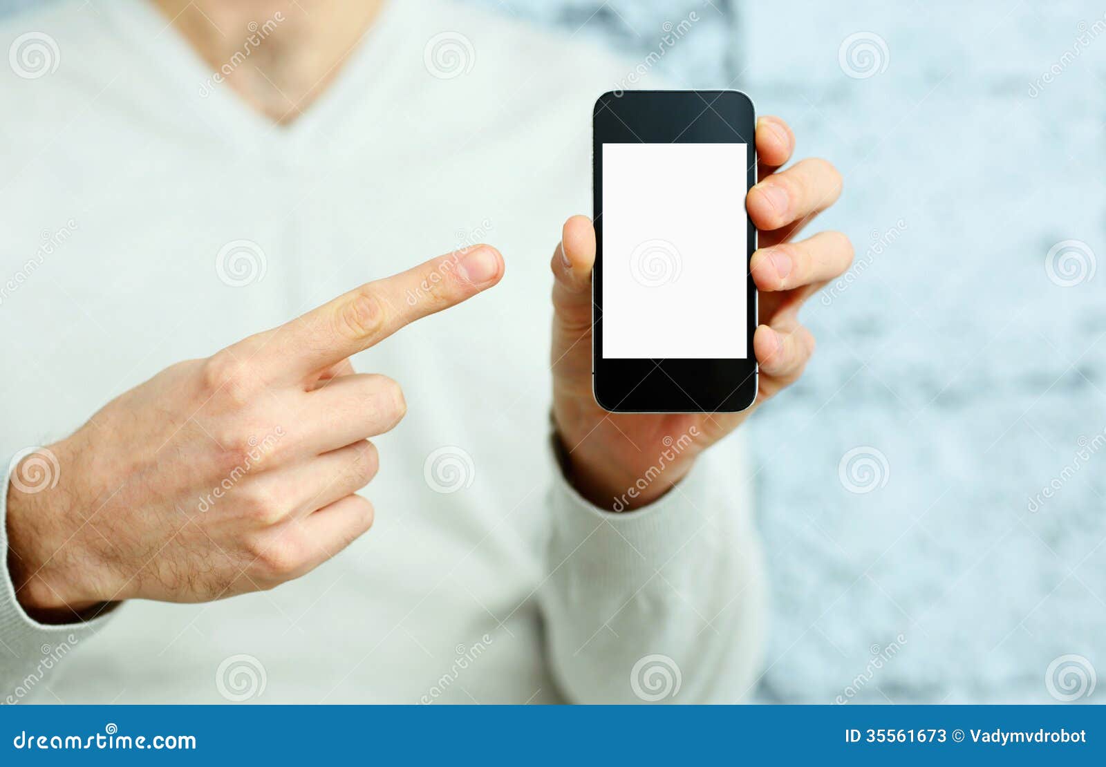 Male Hand Pointing At Smartphone Display Royalty-Free Stock Photo ...