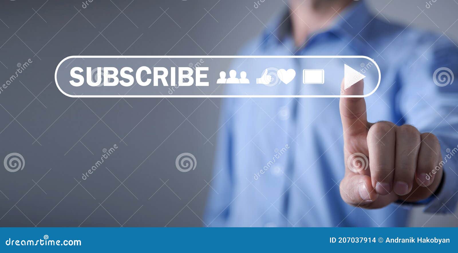 Male Hand Pointing Subscribe Button. Social Media Stock Photo - Image ...