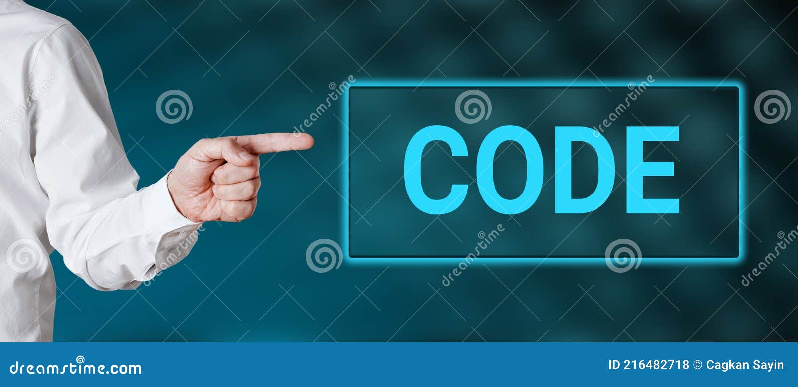 Male Hand Points To the Word Code. Technology Software Development or ...