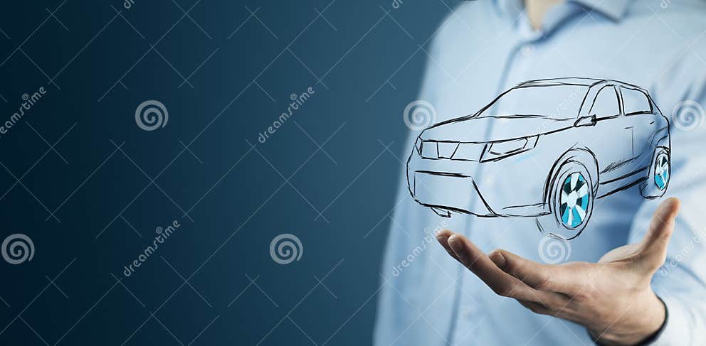 Male Hand Presenting Car Icon on Virtual Screen Stock Photo - Image of ...