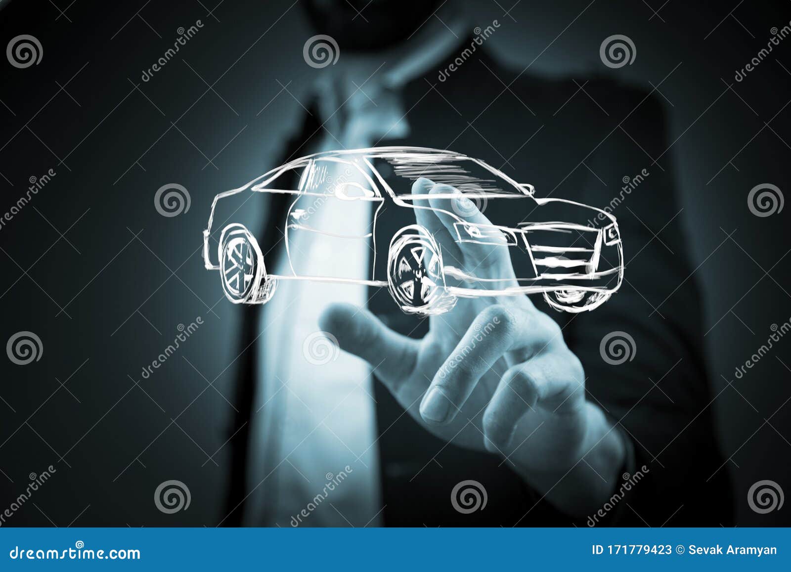 Male Hand Presenting Car Icon on Virtual Screen Stock Image - Image of ...