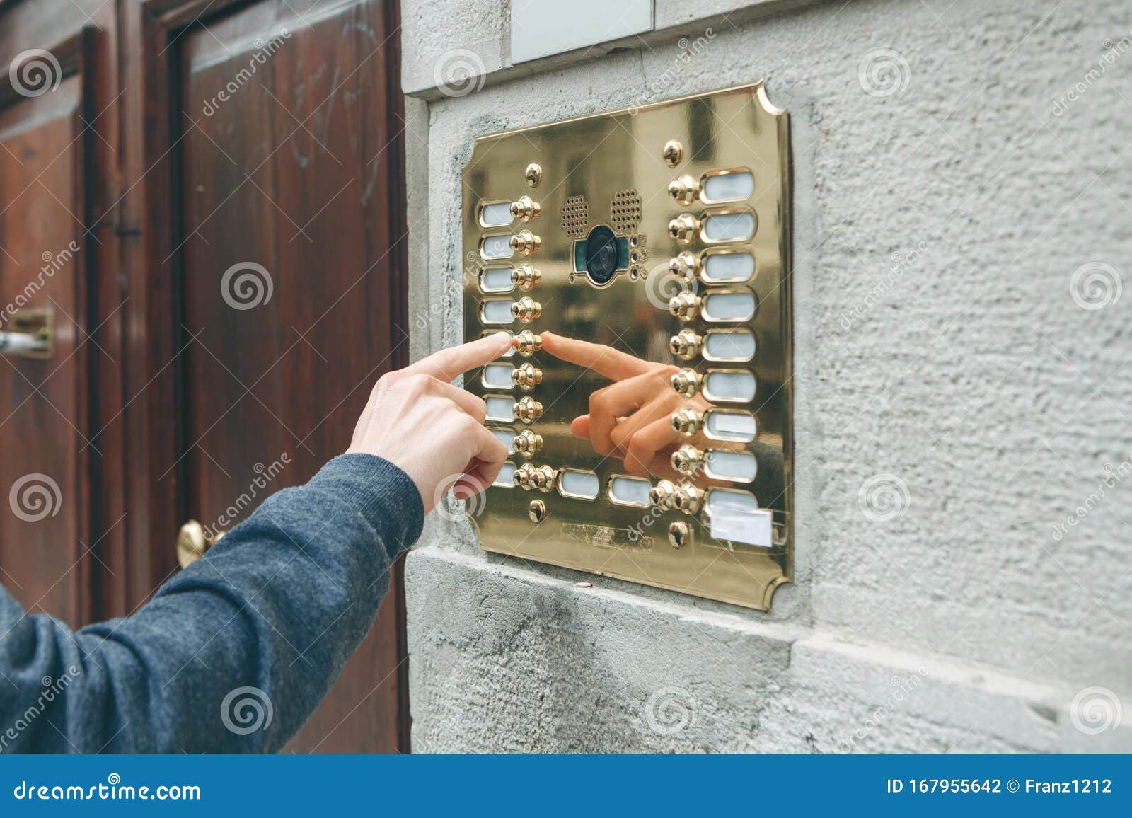 Hand Presses the Intercom Button Stock Photo - Image of button, panel ...