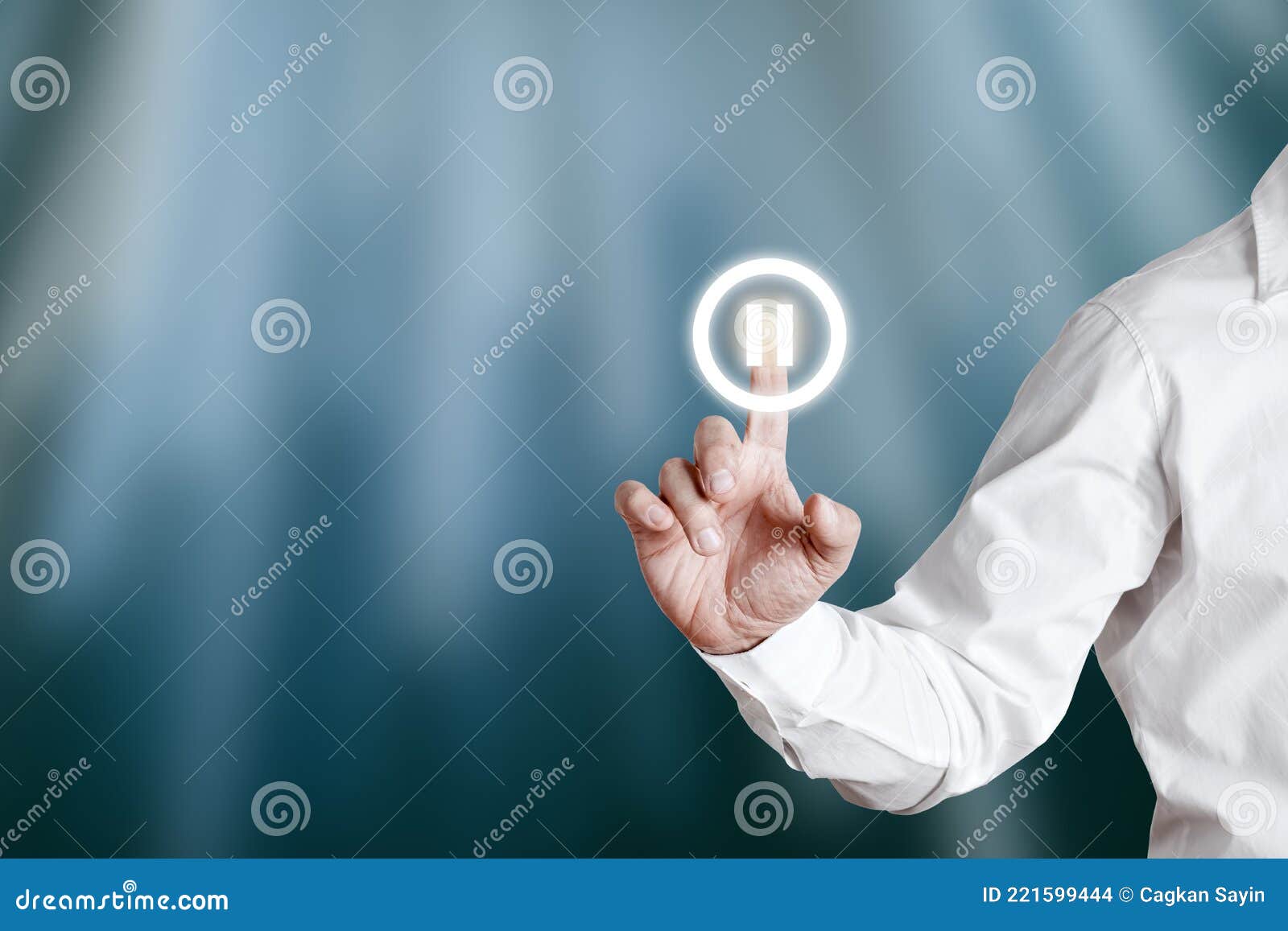 Male Hand Presses Pause Icon on a Virtual Display Screen Stock Photo ...