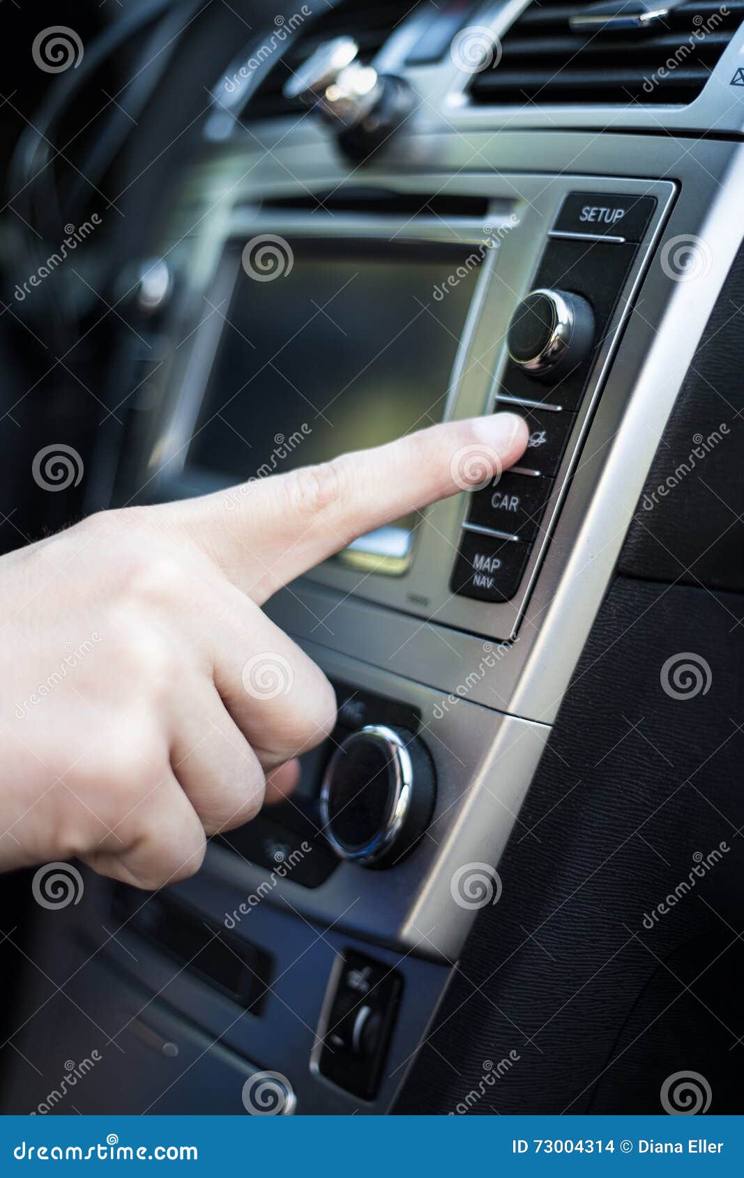 Male Hand Pressing Button in Car Stock Photo - Image of panel ...