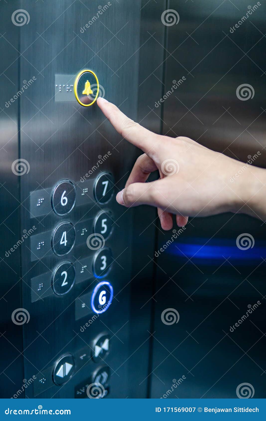 Male Hand Pressing on Emergency Button in Elevator Stock Image - Image ...