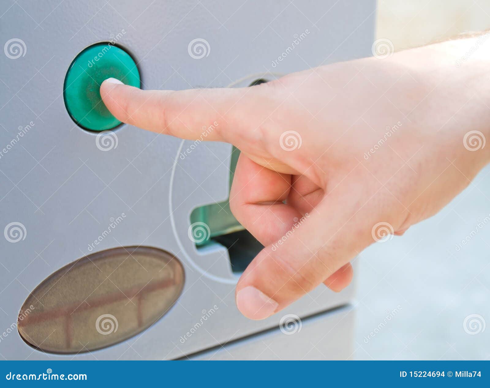 Male Hand Pressing a Green Button. Stock Photo - Image of background ...