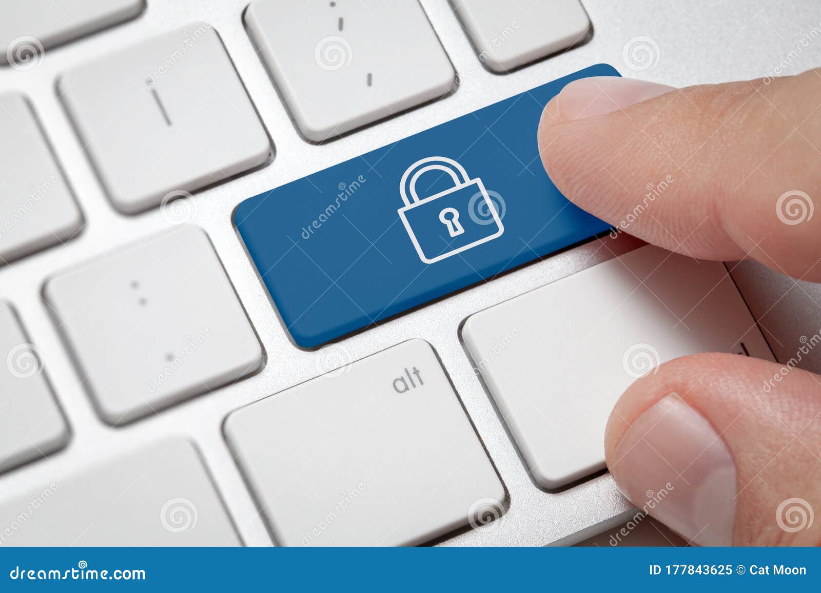 Male Hand Pressing Modern Computer Keyboard and Security Lock Enter Key ...