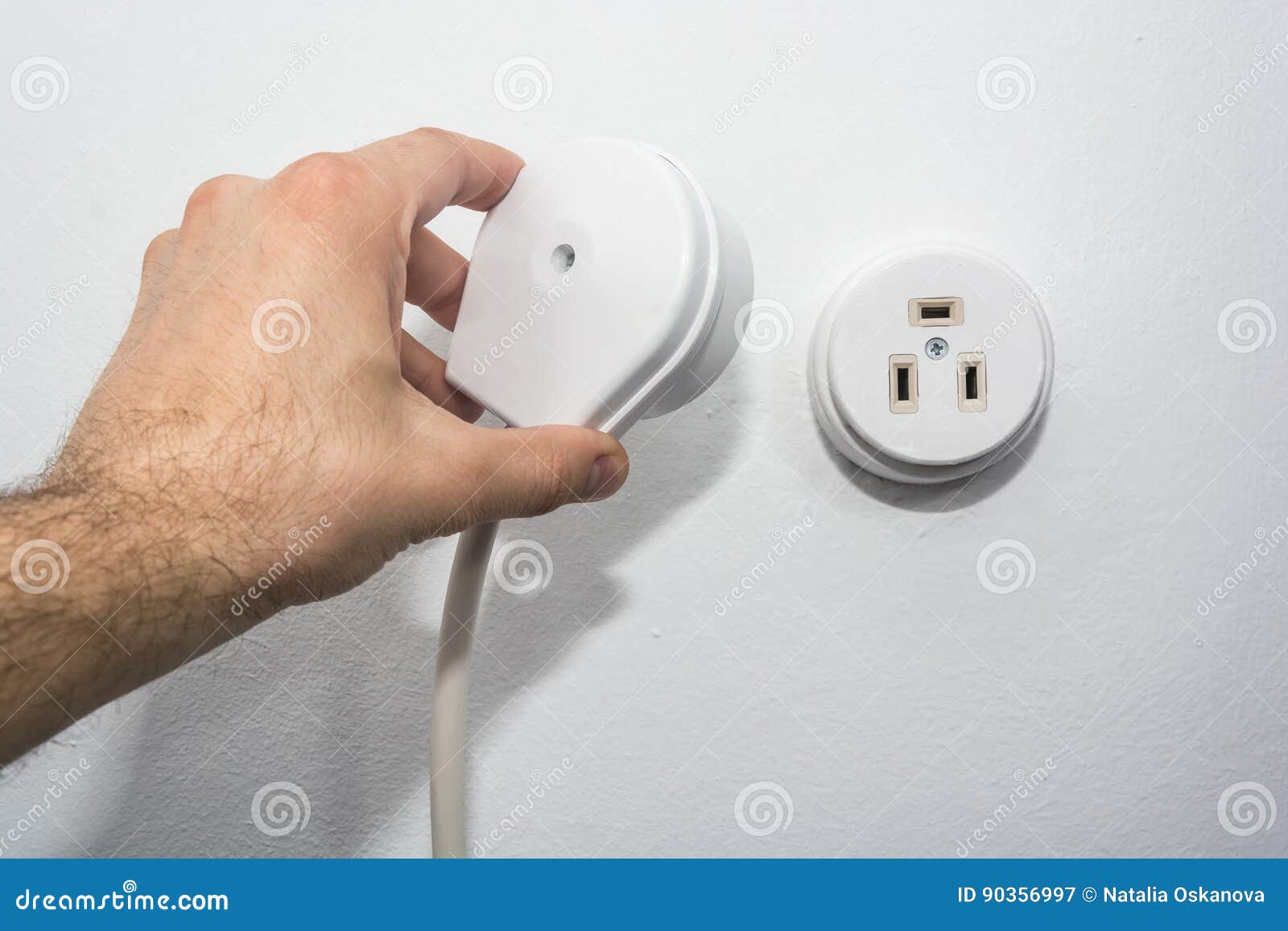 Male Hand Puts Plug in the Socket Stock Image - Image of master, home ...