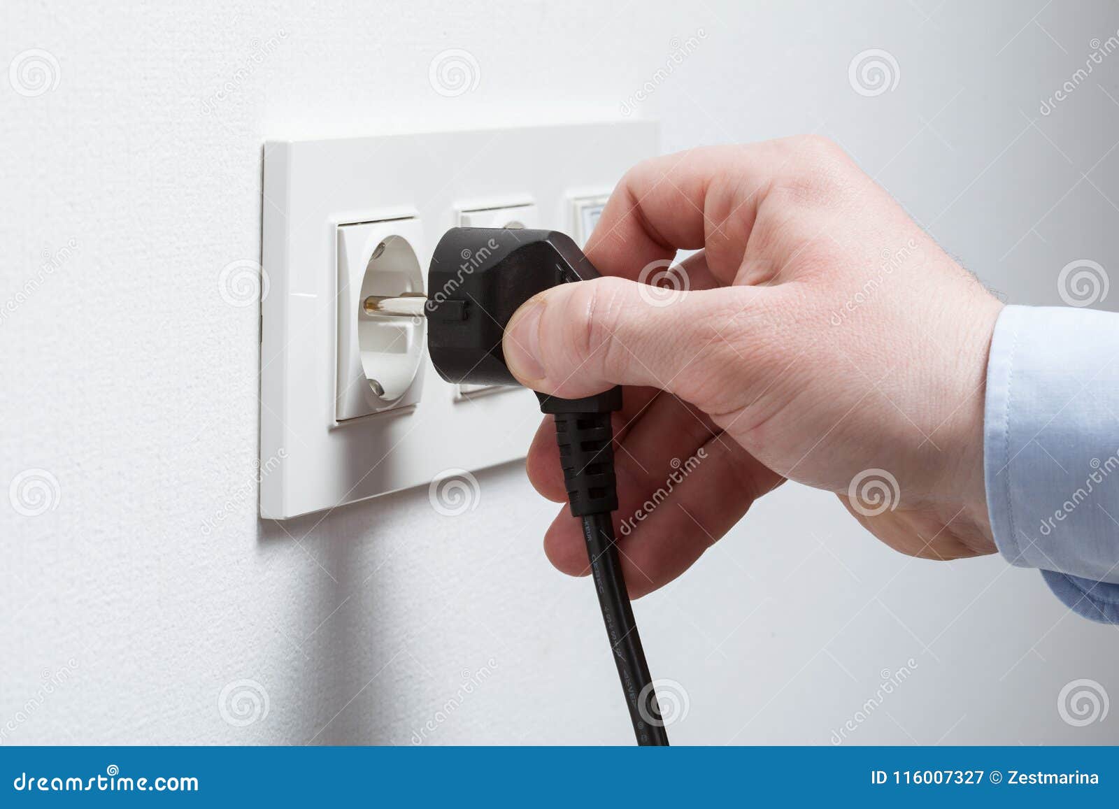 Male Hand Puts Plug in the Socket Stock Image - Image of profession ...
