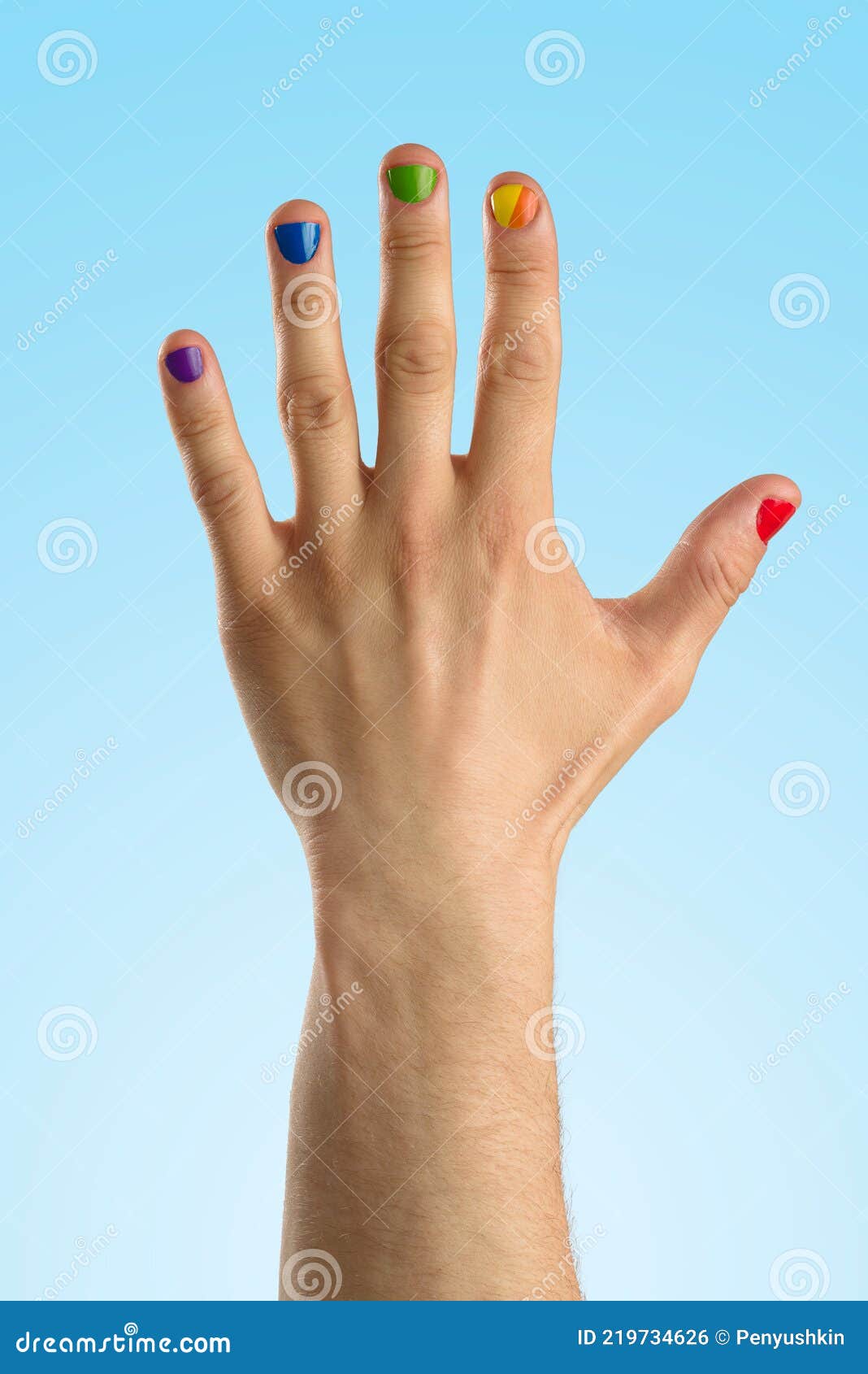 Male Hand with Rainbow Manicure Stock Photo - Image of number, movement ...