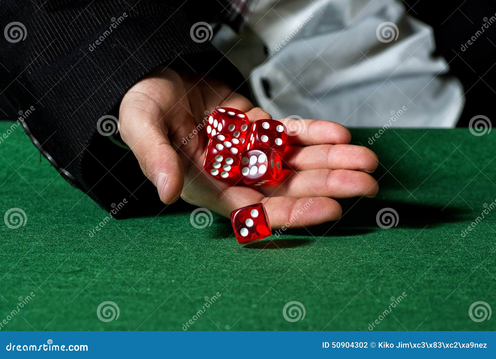 Male Hand Rolling Five Dice Stock Photo - Image of people, fortune ...