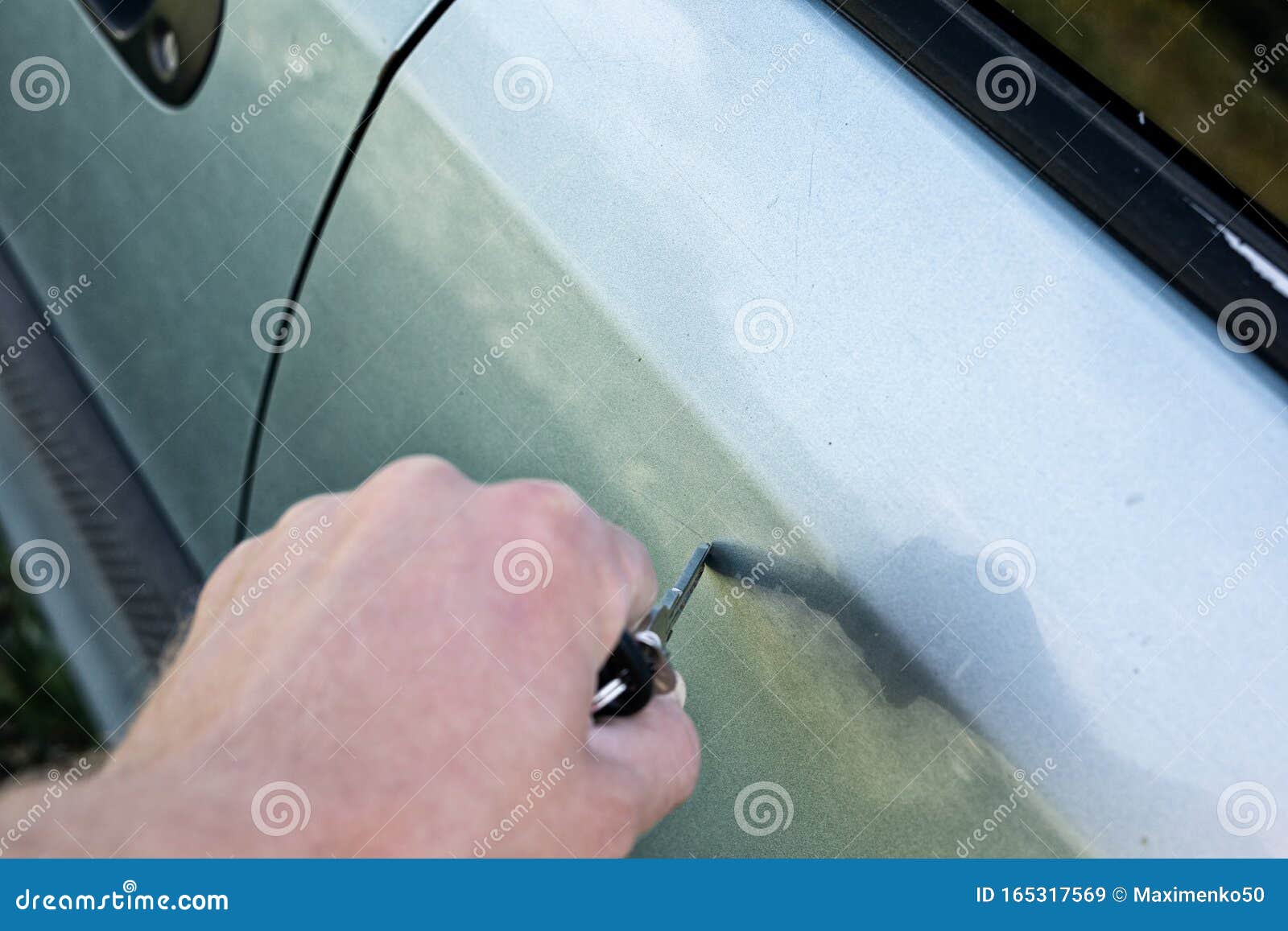 Male Hand Scratches Car Wing with Key Stock Image - Image of person ...