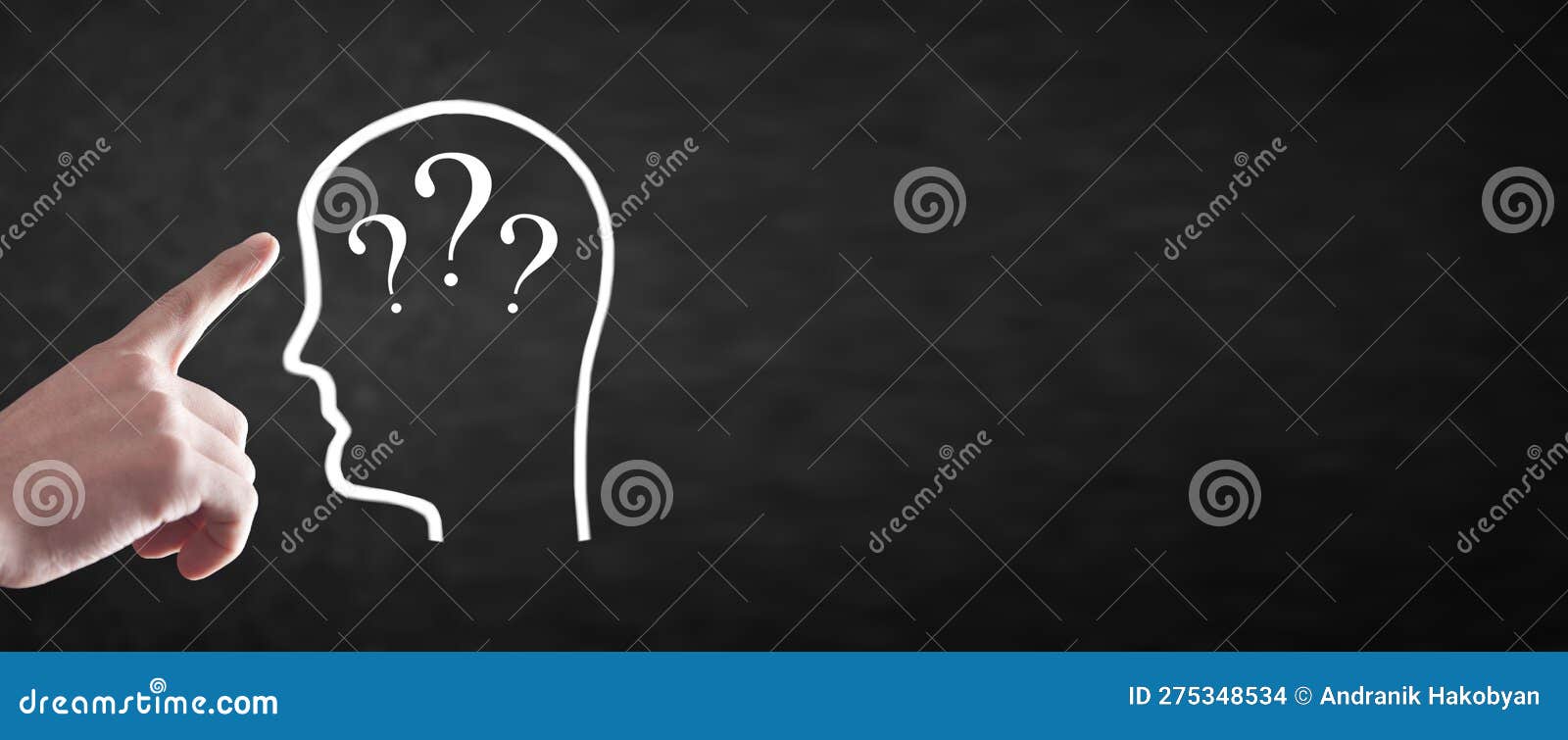 Male Hand Showing Human Head with a Question Marks Stock Photo - Image ...