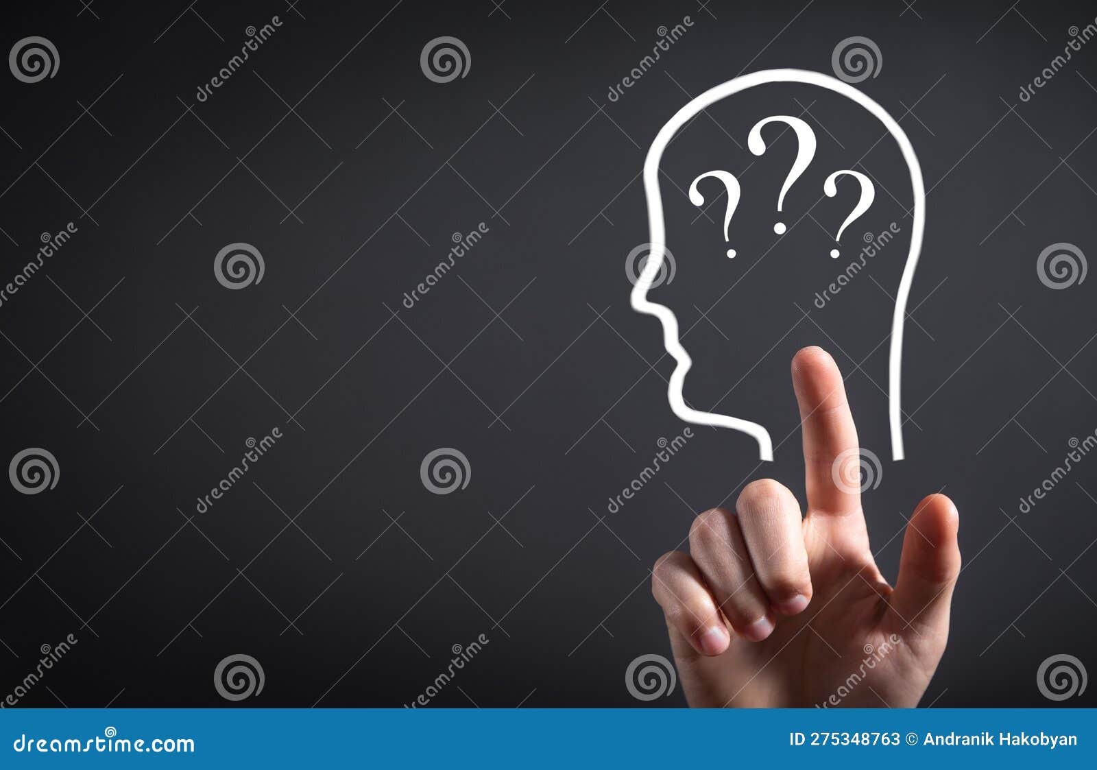 Male Hand Showing Human Head with a Question Marks Stock Image - Image ...