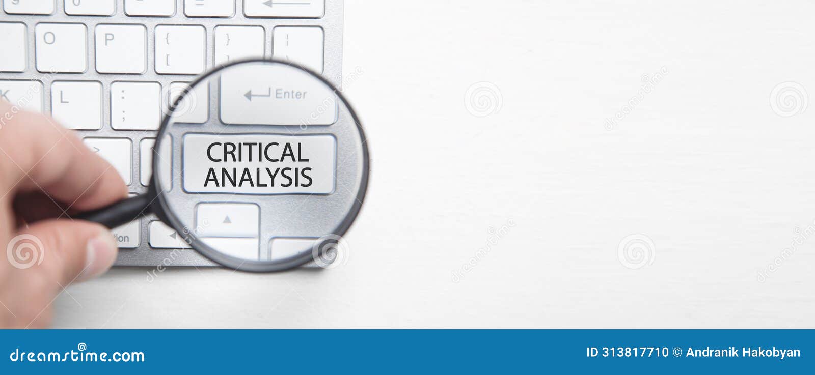 Male Hand Showing Magnifying Glass with a Critical Analysis Text Stock ...