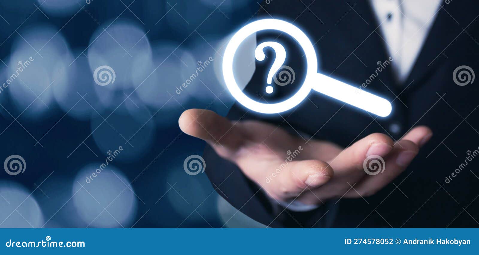 Male Hand Showing Magnifying Glass with a Question Mark Stock Photo ...