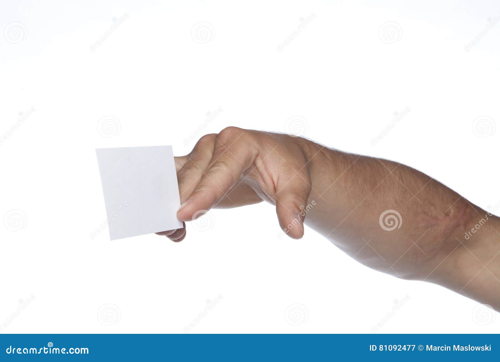 Male Hand Showing White Blank Sheet of Copy Space and Text Stock Image ...