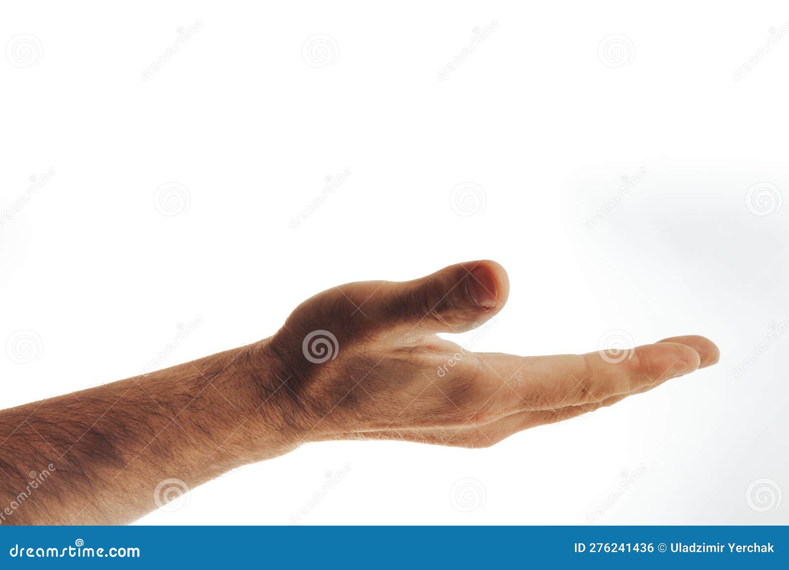 Male Hand Shows Open Palm. Isolated on White Background. Stock Photo ...