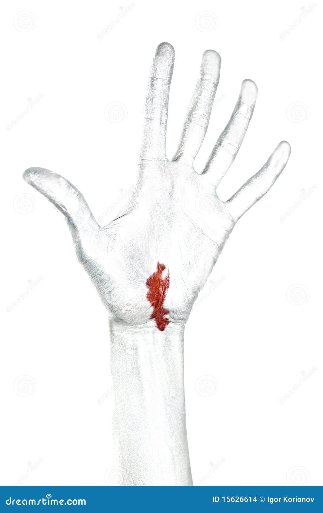 Male Hand in Silver Paint with Drops of Blood Stock Photo - Image of ...