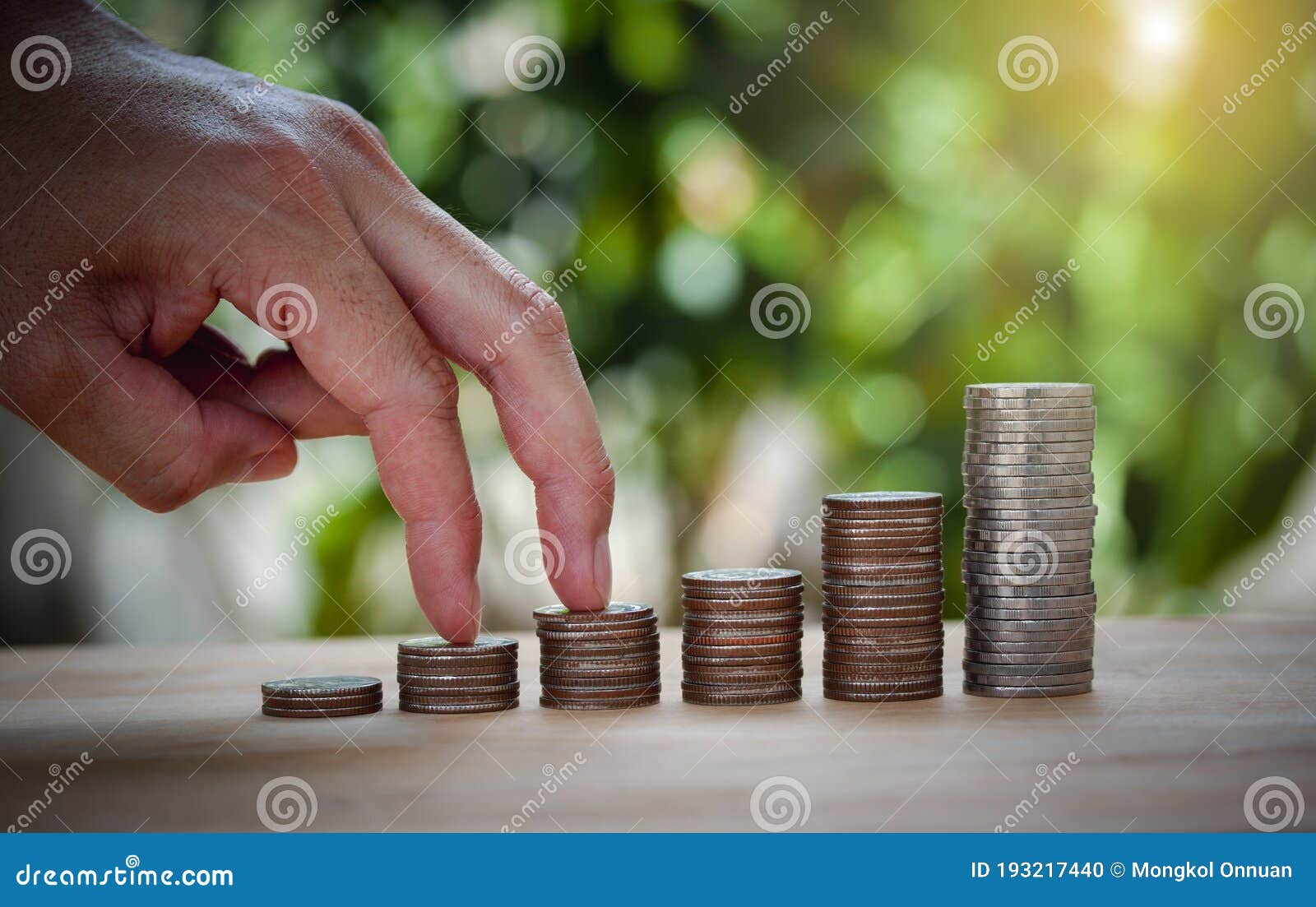 Male Hand Stack Coins Same Stair for the First Step Like Growing for ...