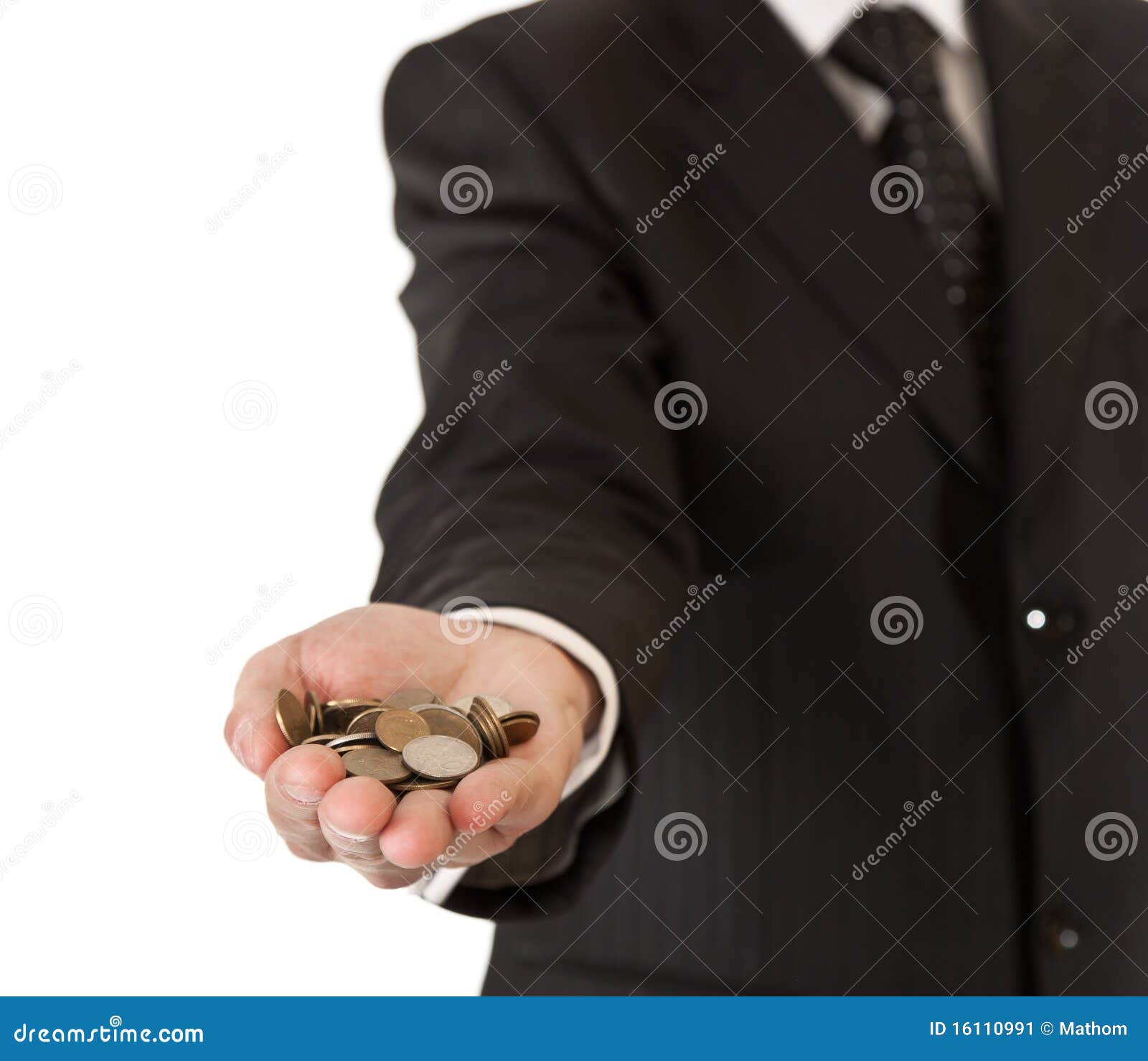 Male Hand in Suit Holding Coins Stock Image - Image of charity ...