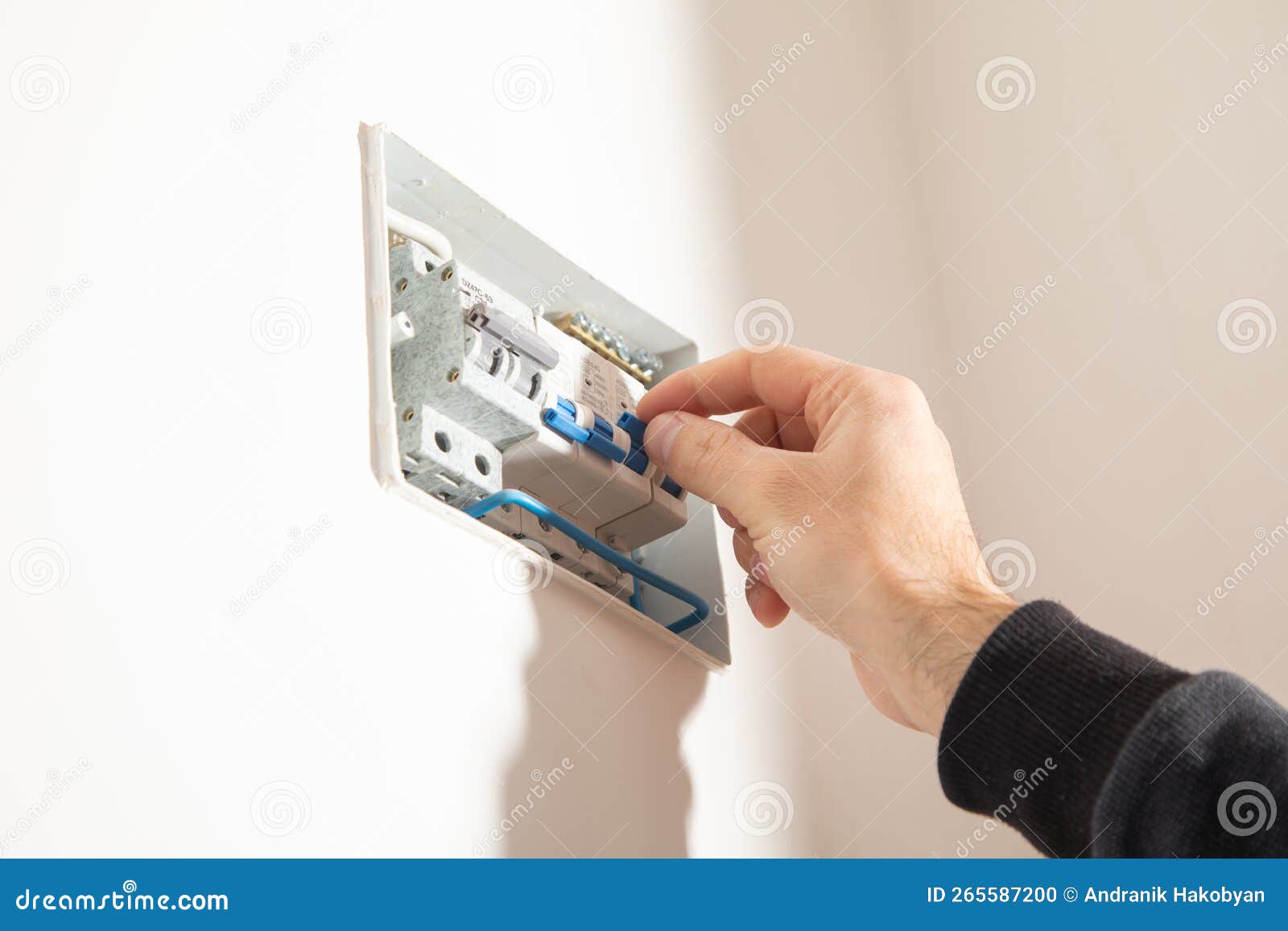 Male Hand Switching Electric Board at Home Stock Photo - Image of ...