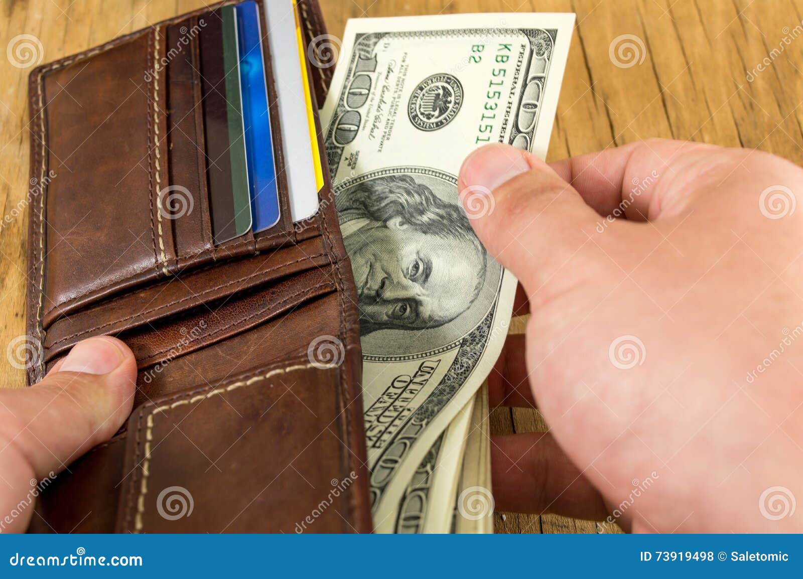 Male Hand Taking Dollar Out of Wallet Stock Photo - Image of earingn ...