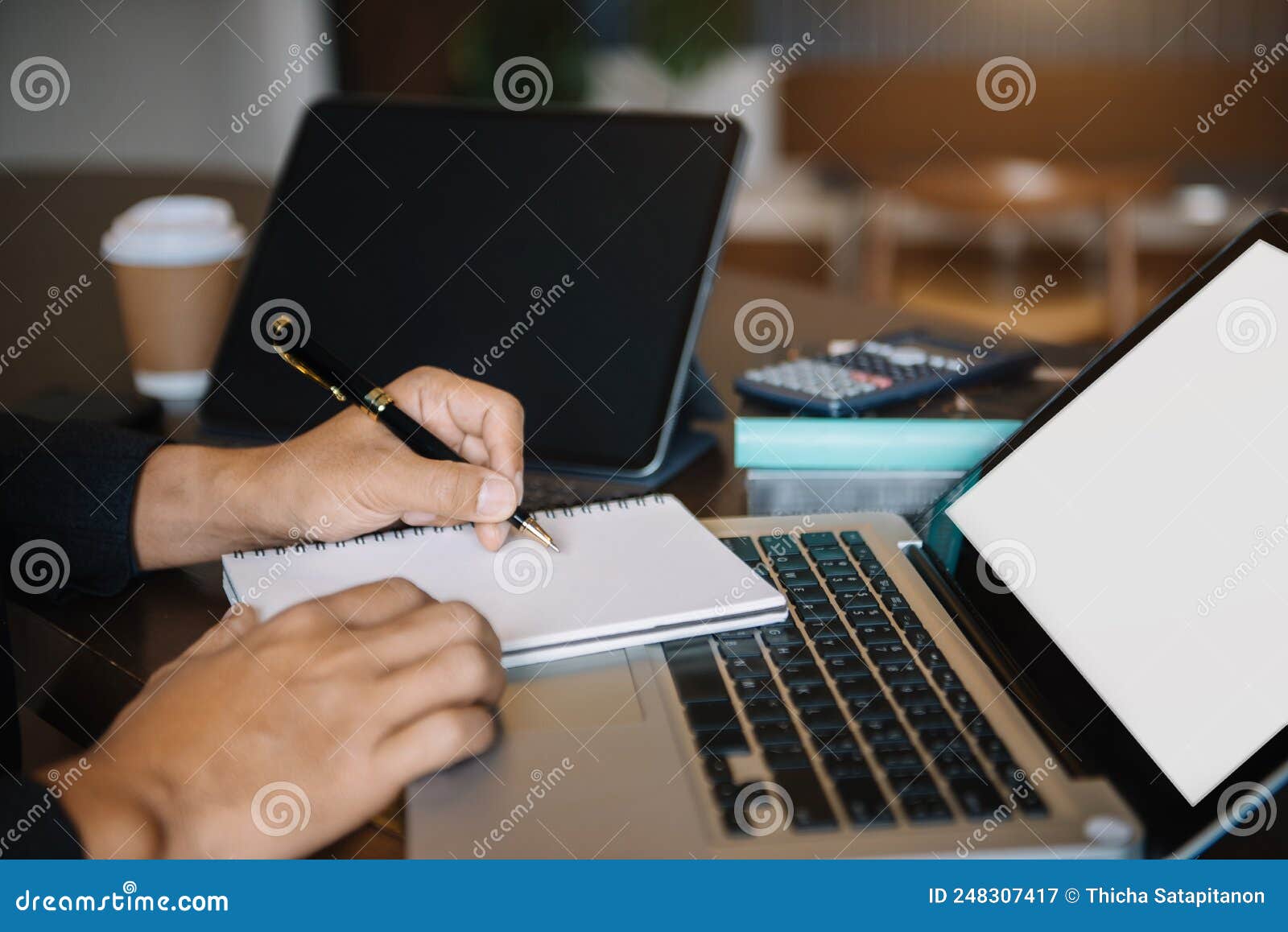 Male Hand Taking Notes on a Notebook Handwritten Note Writing Business ...