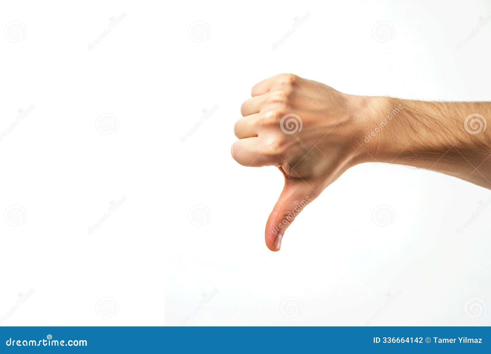 Male Hand With Thumb Down On A White Background. Symbol Of Negativity ...