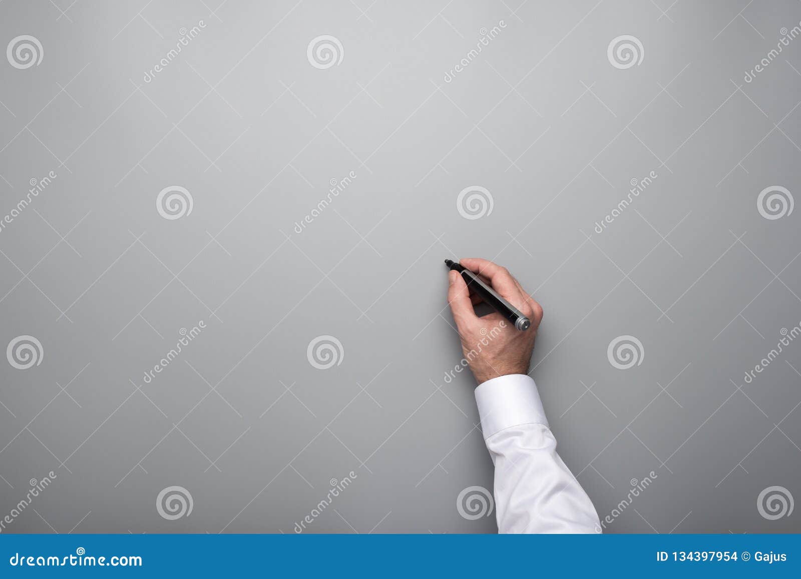 Male Hand about To Write on Grey Background Stock Photo - Image of ...