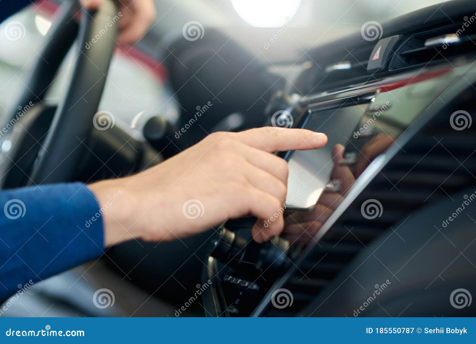 Male Hand Touching Car Sensor Panel. Stock Image - Image of contact ...