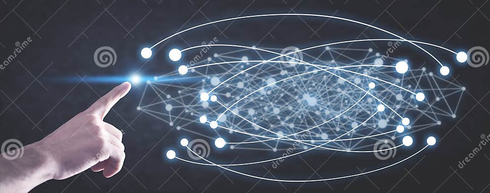 Male Hand Touching Digital Network. Connection Stock Photo - Image of ...