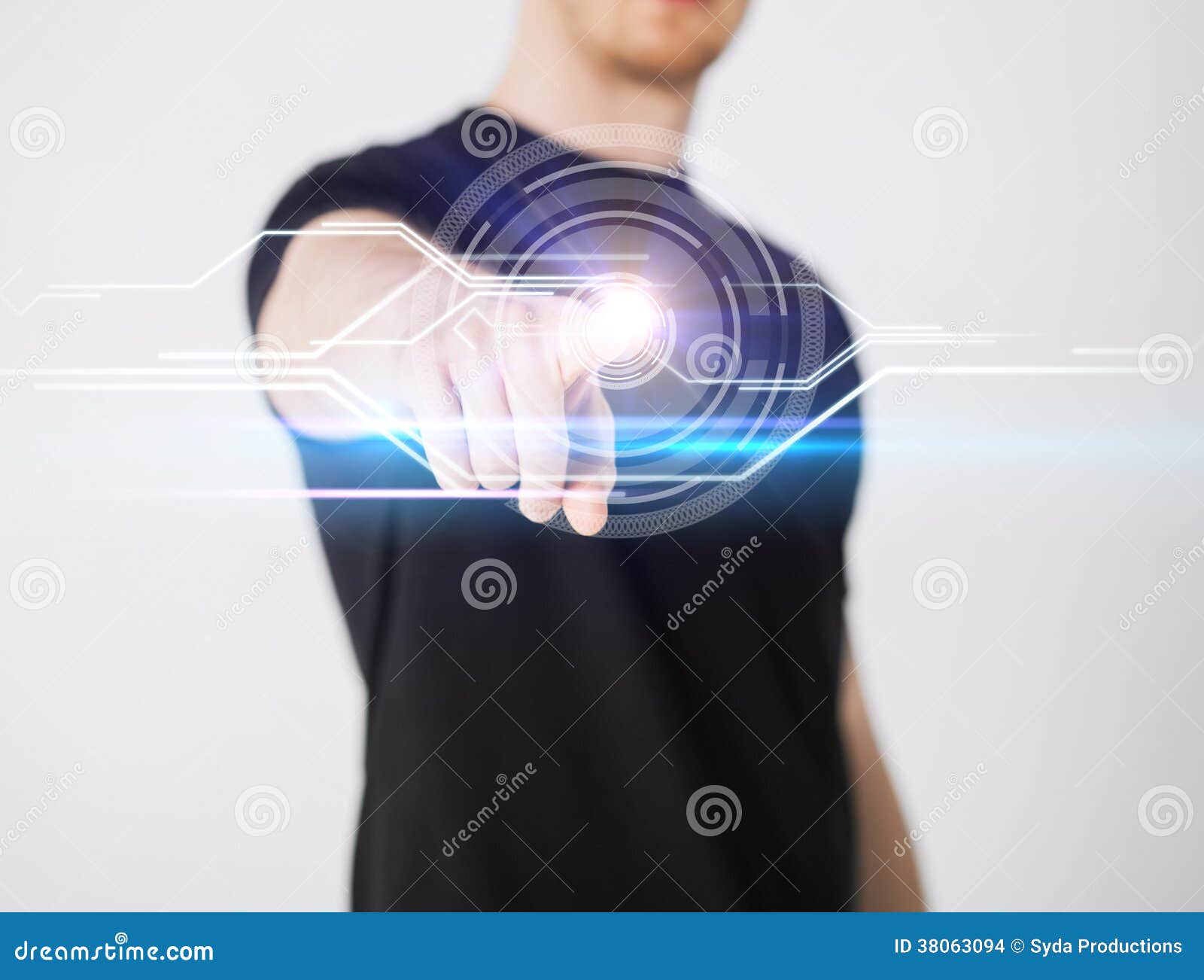 Male Hand Touching Virtual Screen Stock Photo - Image of office ...