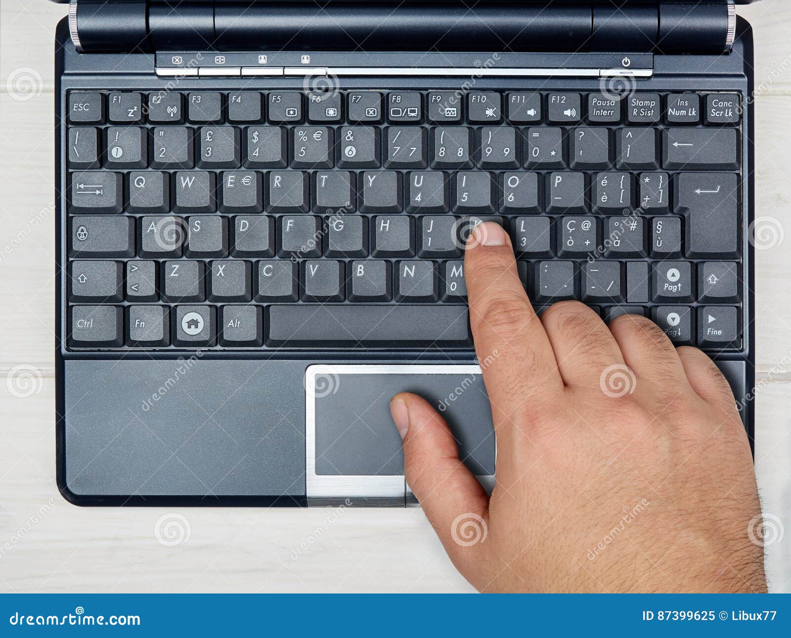 Male Hand Typing Laptop Keyboard Top View Stock Image - Image of ...