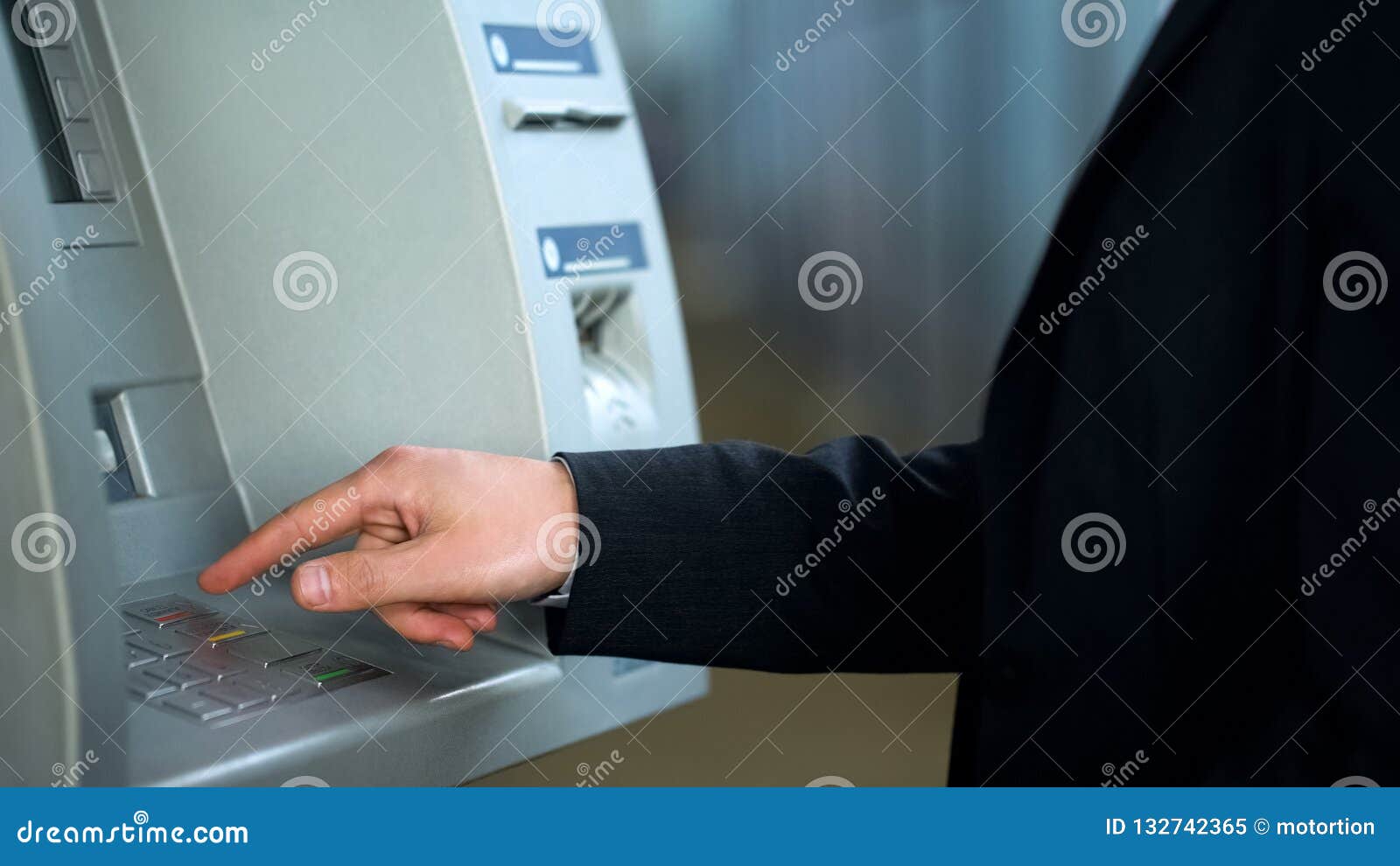 Male Hand Using ATM, Typing Pin Code and Pressing Cancel Button, System ...