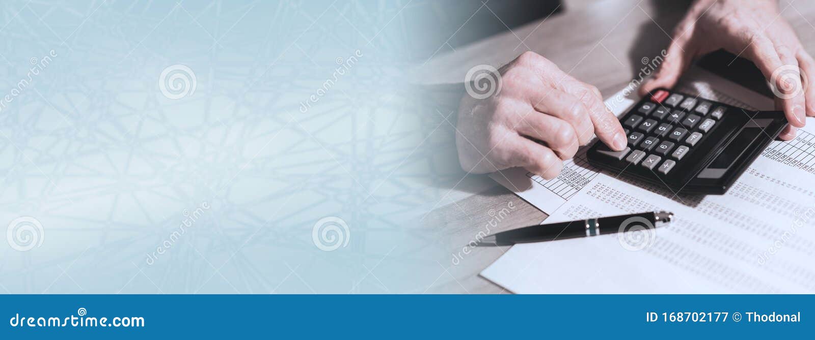 Hand Using Calculator, Accounting Concept; Panoramic Banner Stock Image ...