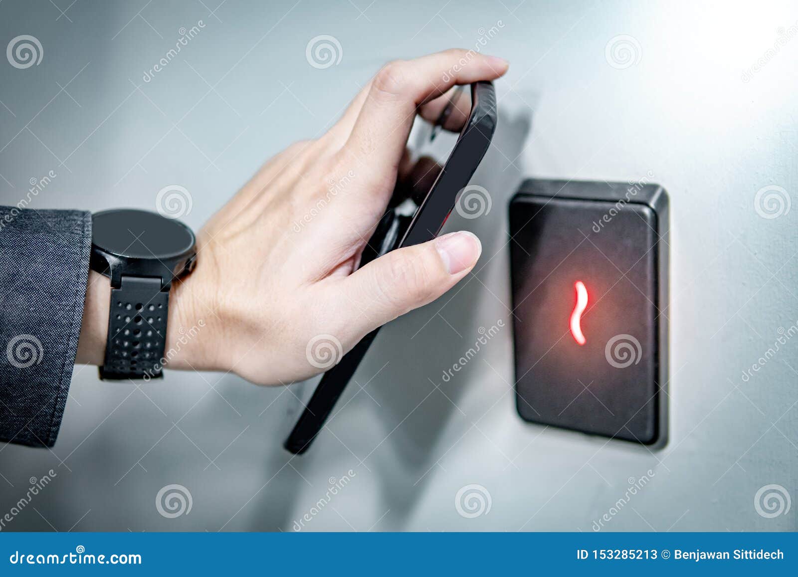 Using Smarphone for Door Sensor Scanning Stock Image - Image of ...