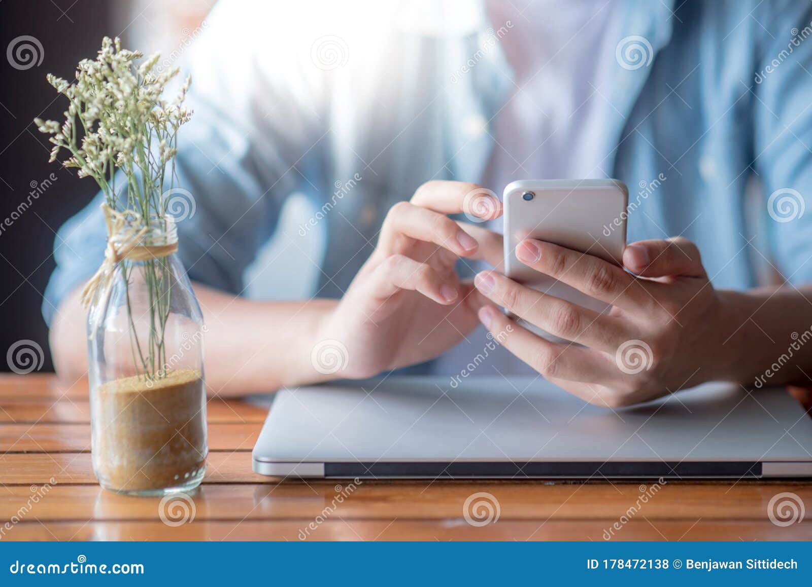 Male Hand Using Smartphone while Working at Home Stock Photo - Image of ...