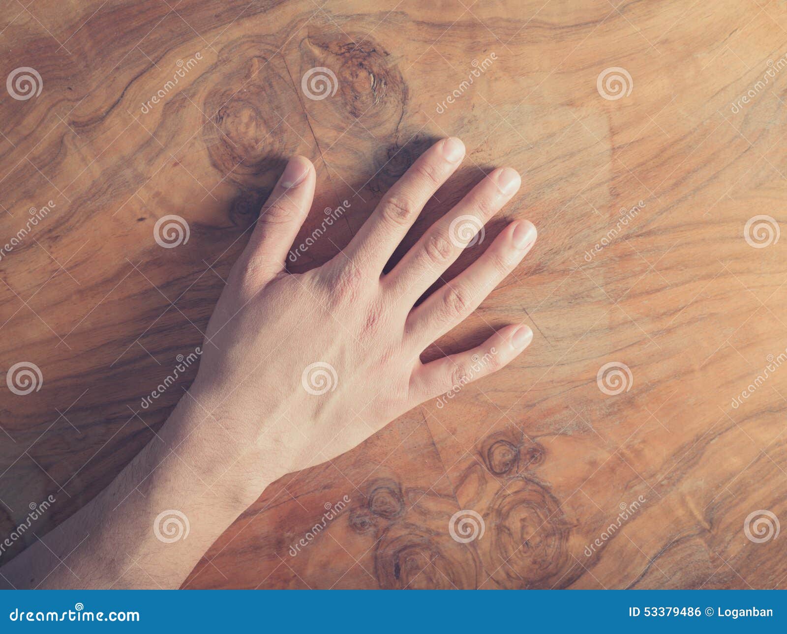 Male Hand on a Wooden Table Stock Photo - Image of human, symbol: 53379486