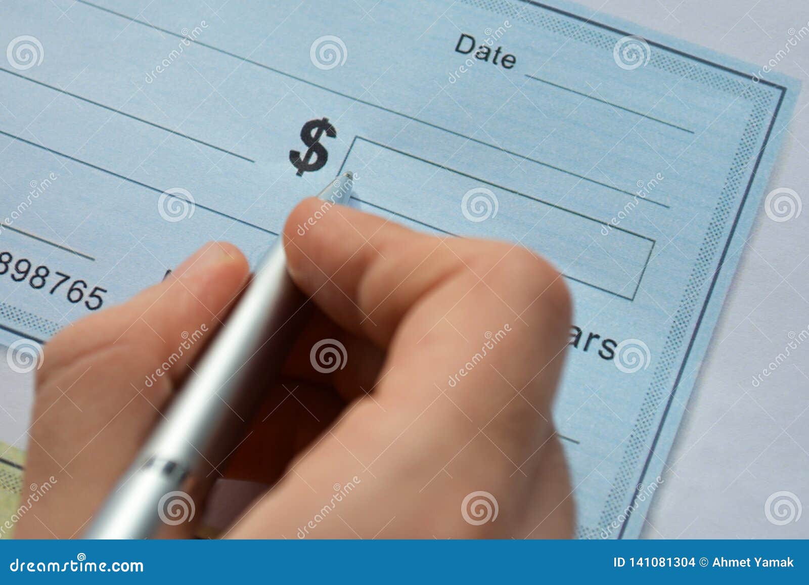 Male Hand Writing Money Check Stock Photo - Image of savings, money ...