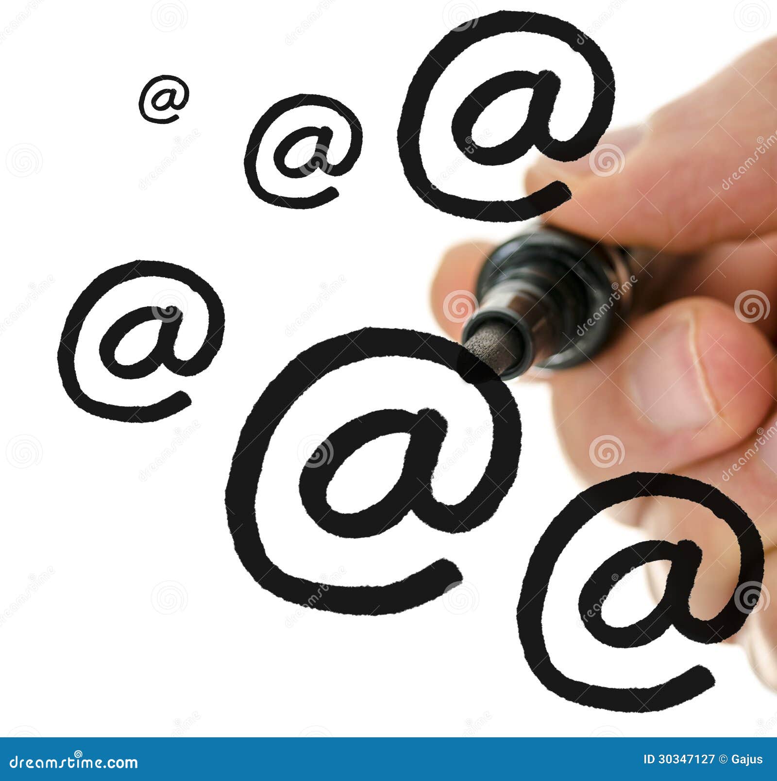 Male Hand Writing Multiple @ Signs on a Virtual White Board Stock Image ...