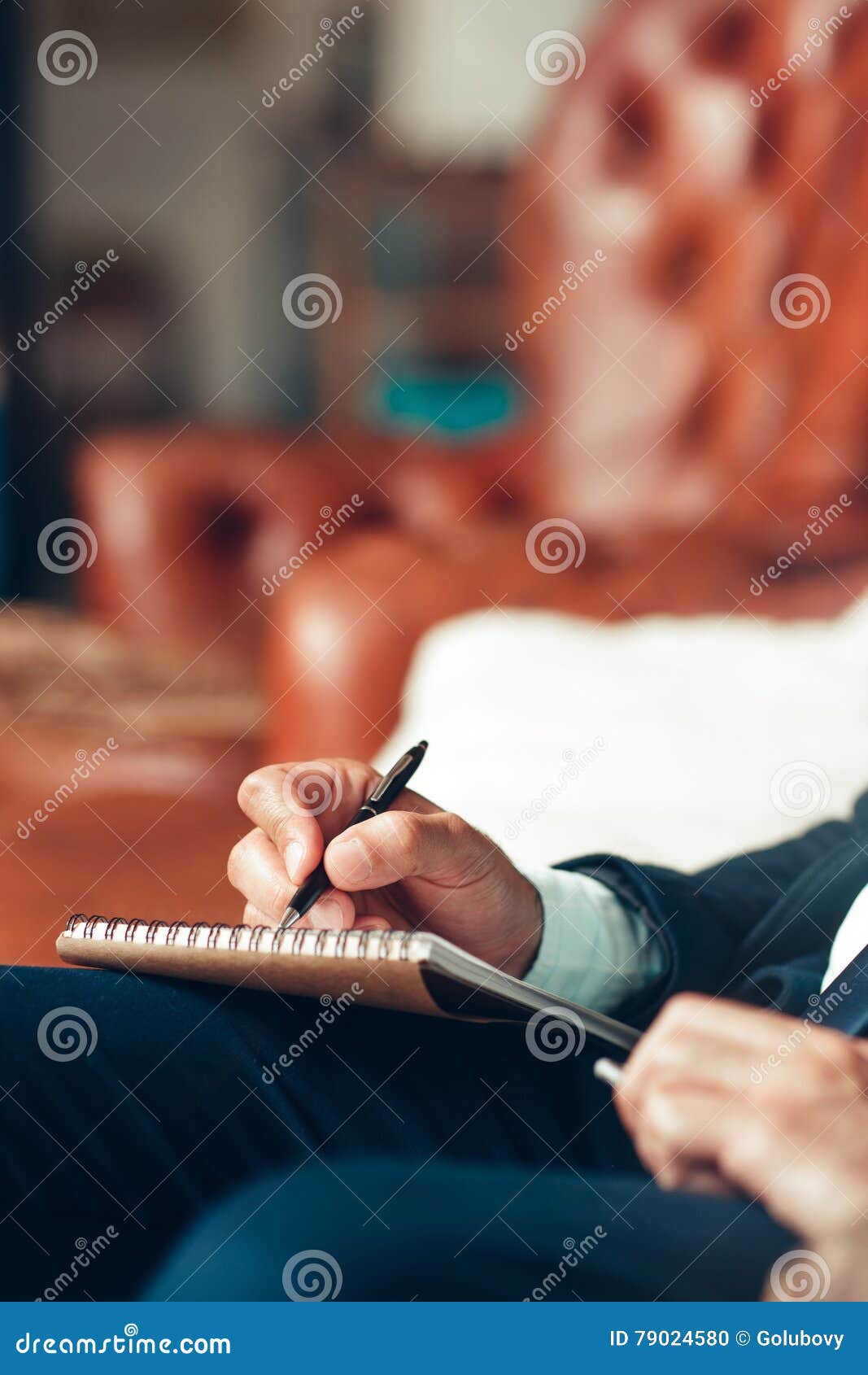 Male Hand Writing Plans in a Notepad Stock Photo - Image of conference ...