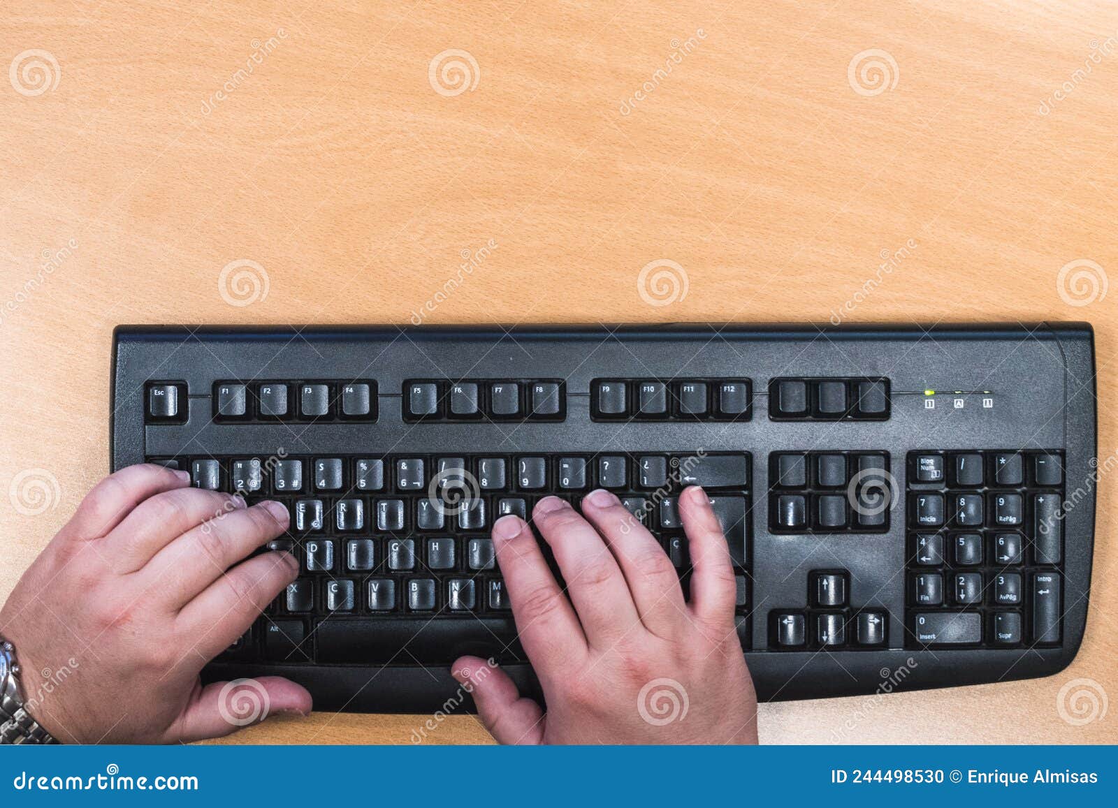 Male Hands on a Black Keyboard, Isolated on Brown Stock Photo - Image ...