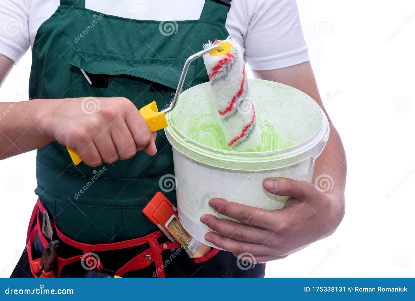Male Hands with Bucket of Paint Isolated on White Stock Image - Image ...