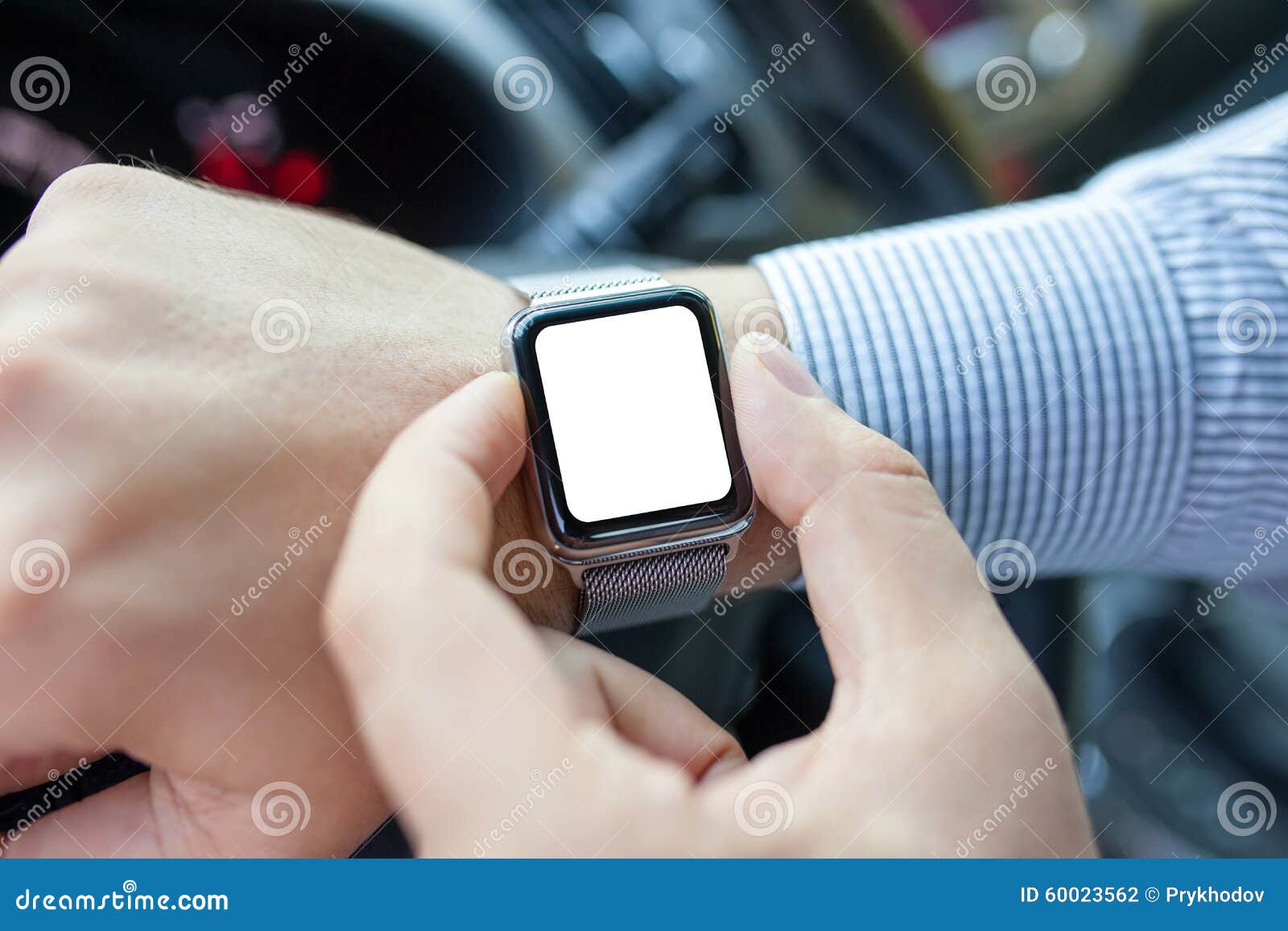 Male Hands in the Car and Watch with Isolated Screen Stock Photo ...