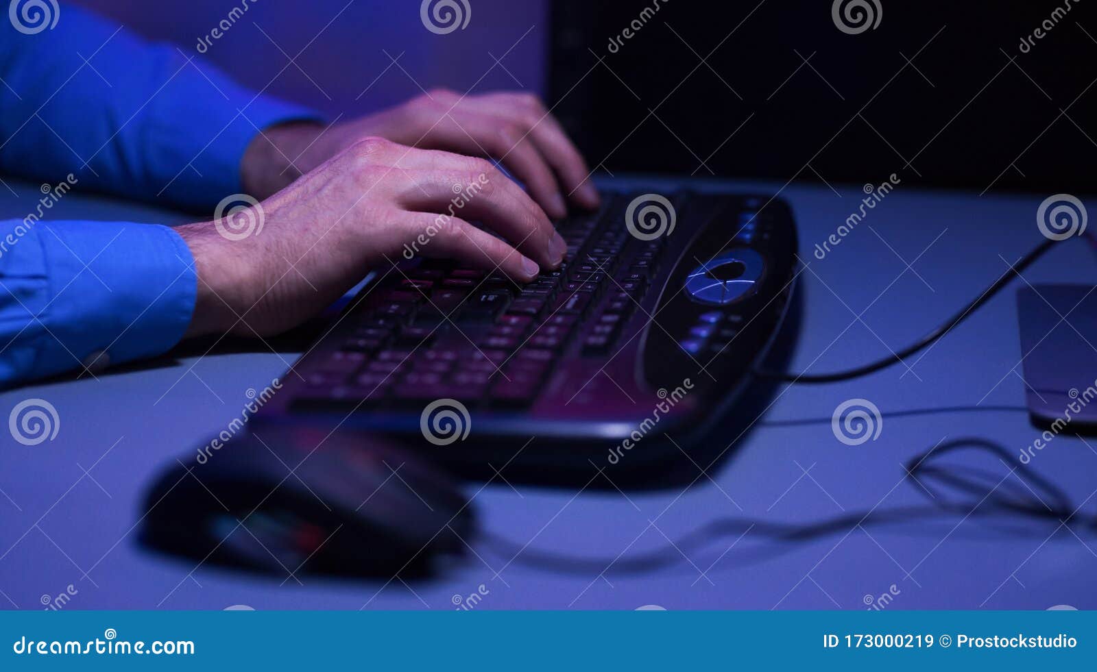 Male Hands on Computer Keyboard, Programmer Coding Indoor at Night ...